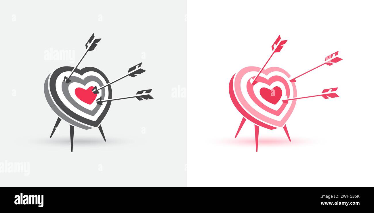 Heart-shaped target hit by arrows. Valentine's Day. Vector illustration ...