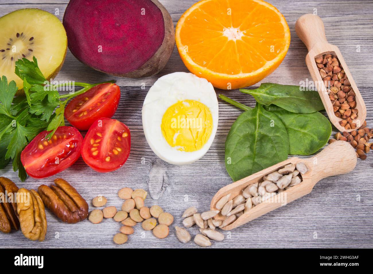 Healthy nutritious ingredients containing natural vitamin B9, dietary ...