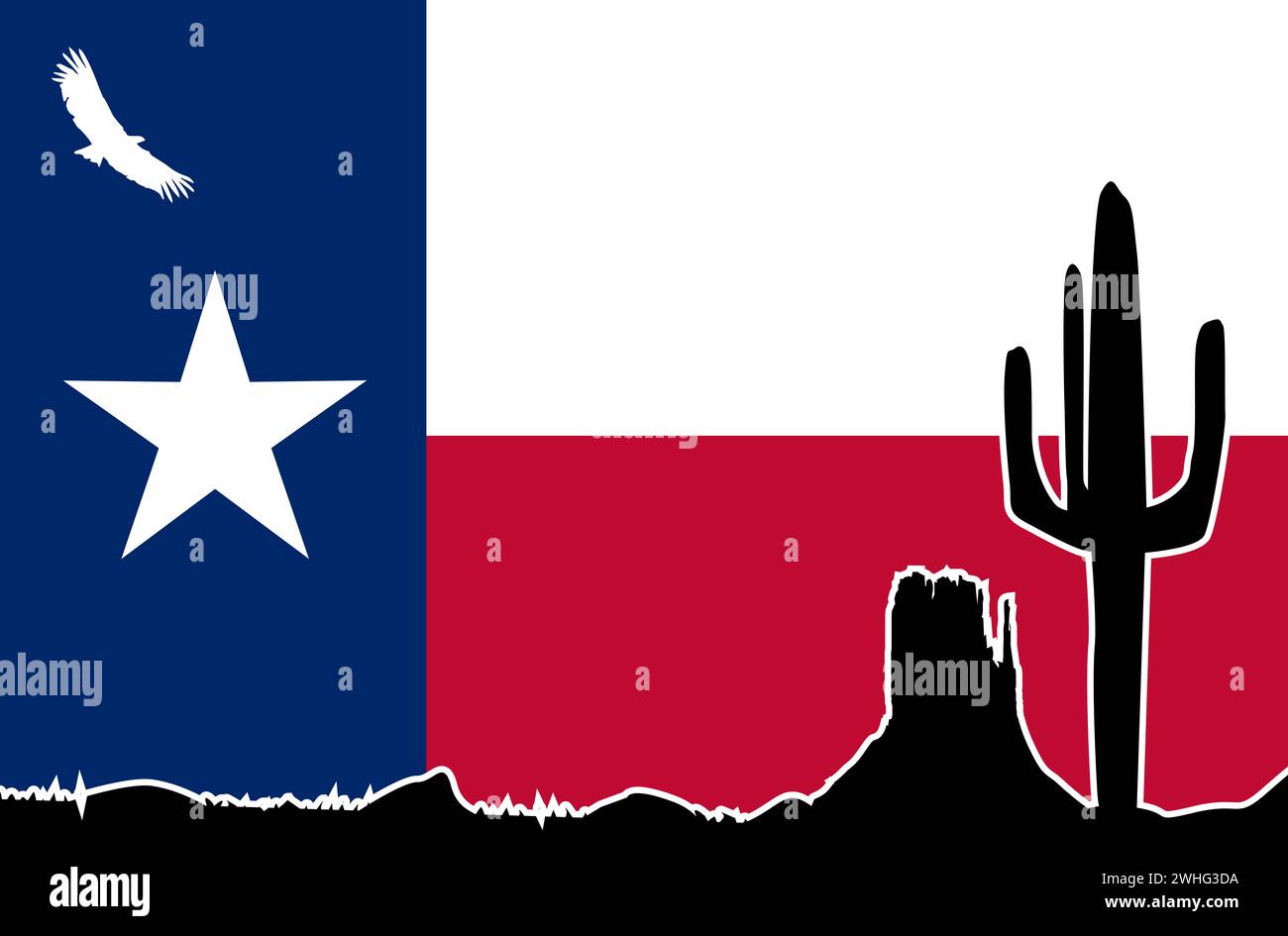 Texas state lflag set with a desert silhouette on the bottom Stock ...