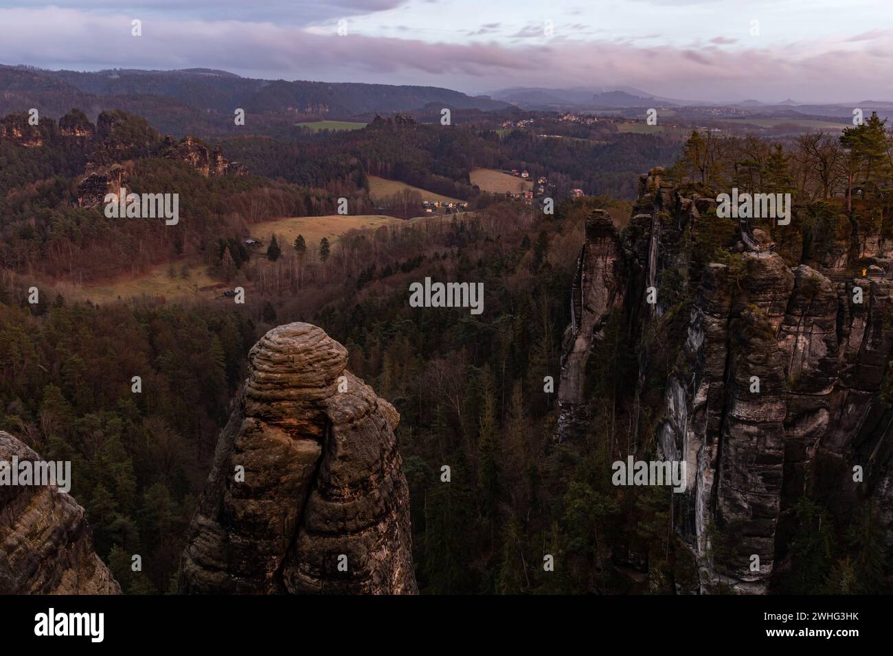 View over saxonian switzerland from Bastei rock Stock Photo - Alamy