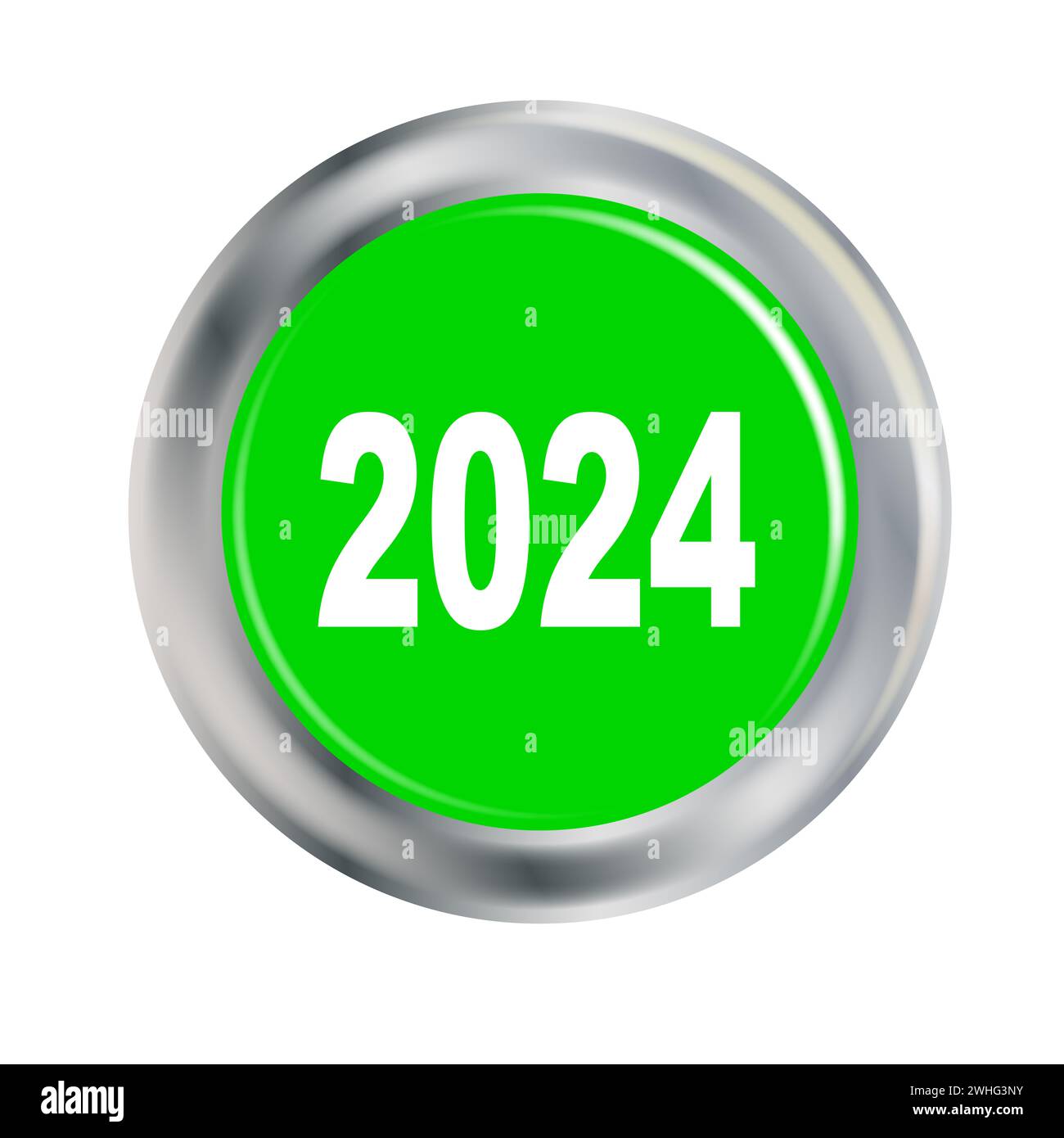 A large green button with the legend 2024 over white Stock Photo - Alamy