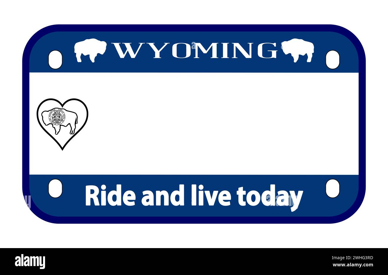 Wyoming State USA motorcycle licence license plate over a white ...