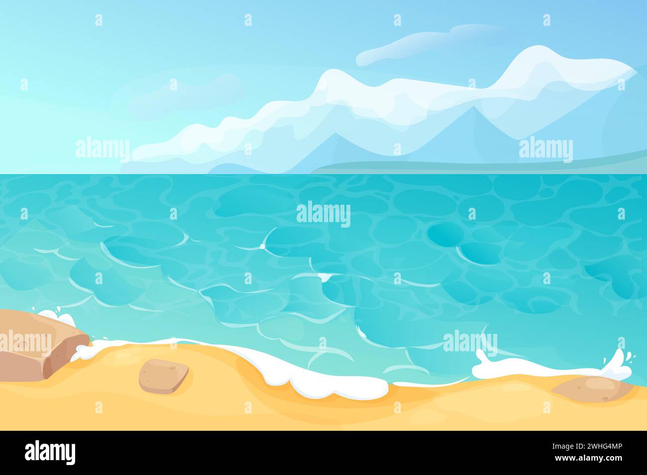 Ocean summer beach sea seashore, coastline with sand and stones, with ...