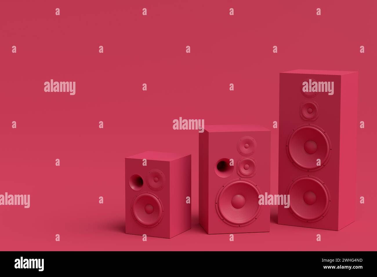 Set of Hi-fi speakers with loudspeakers isolated on monochrome background. 3d render audio ...