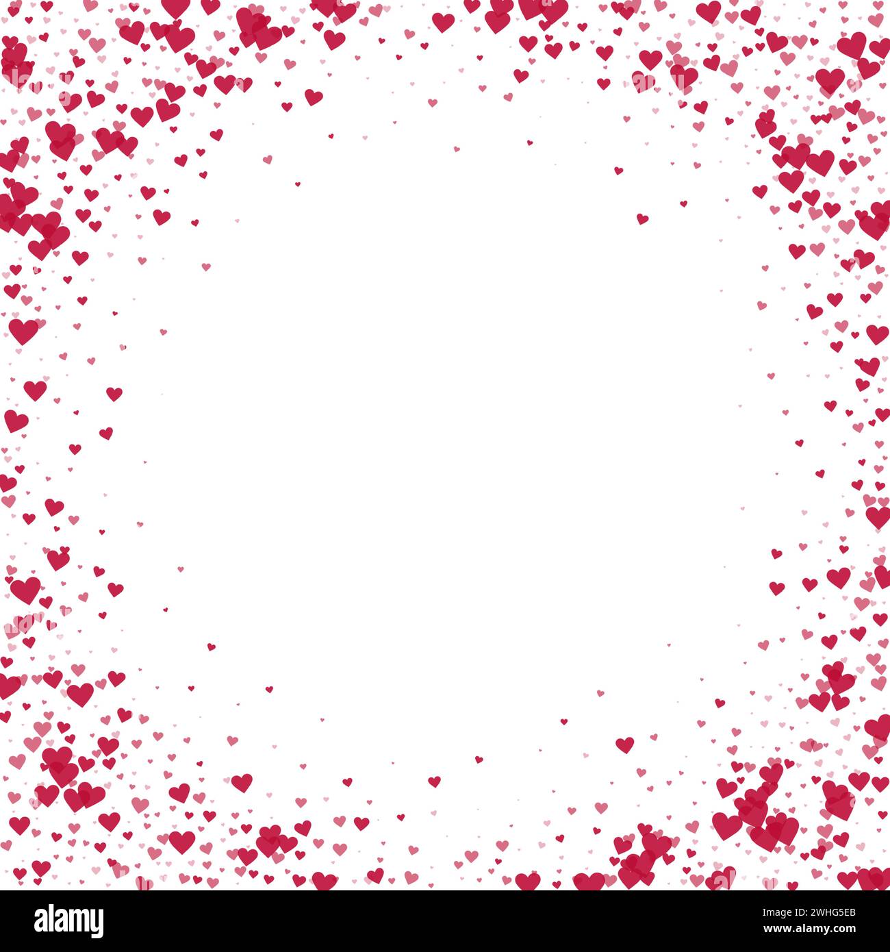 Valentine hearts, flying, falling down, floating. Red hearts scattered ...