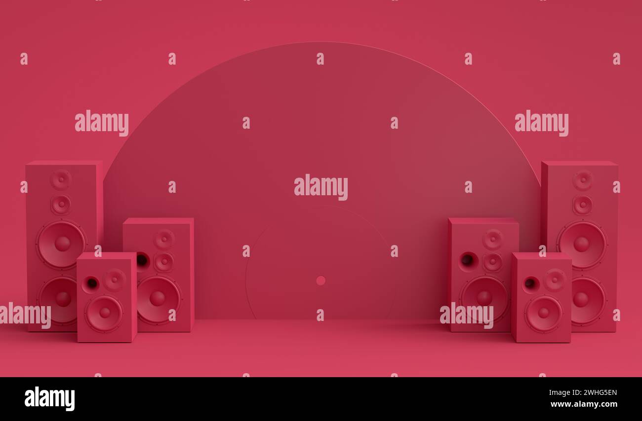 Set of Hi-fi speakers with loudspeakers isolated on monochrome background. 3d render audio ...