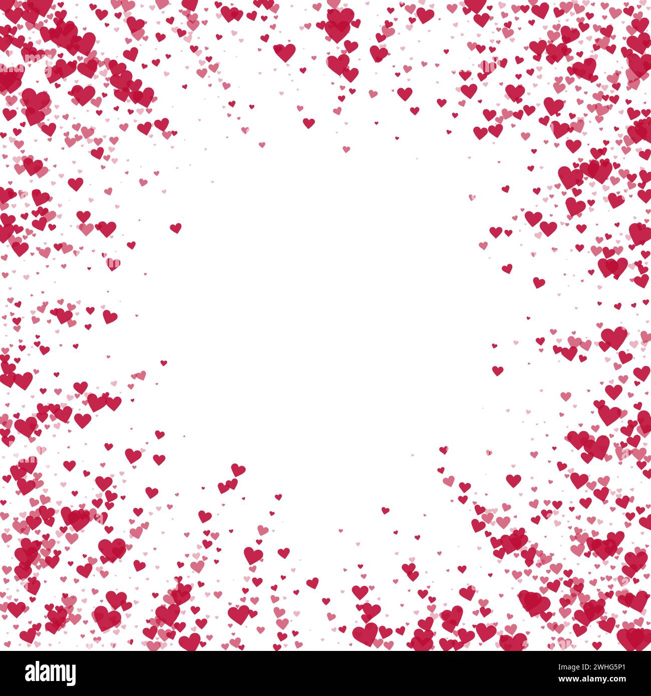 Falling hearts valentine card template. Red hearts scattered on white ...