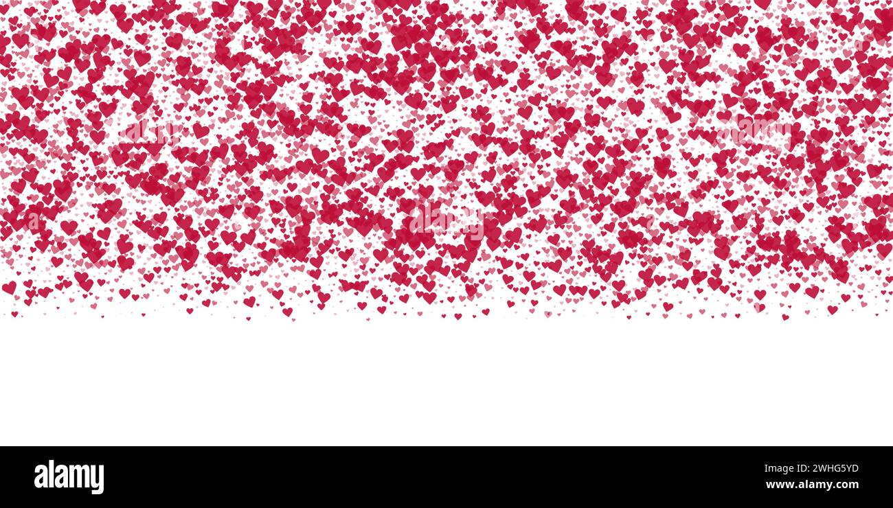 Valentine hearts, flying, falling down, floating. Red hearts scattered ...