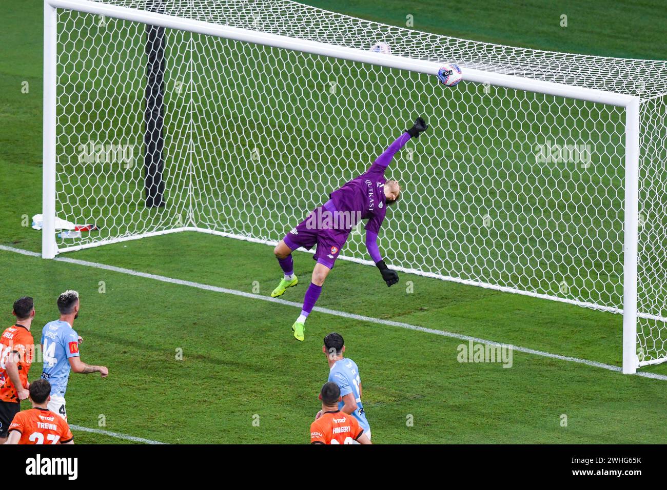 Macklin Freke of Brisbane Roar saves goal at round 16 of the A-League ...
