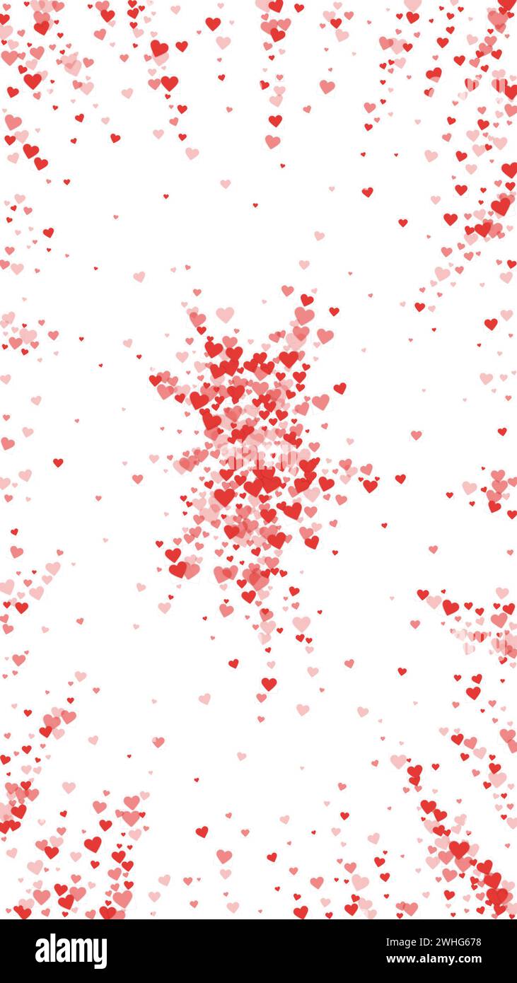 Falling hearts valentine card template. Red hearts scattered on white ...