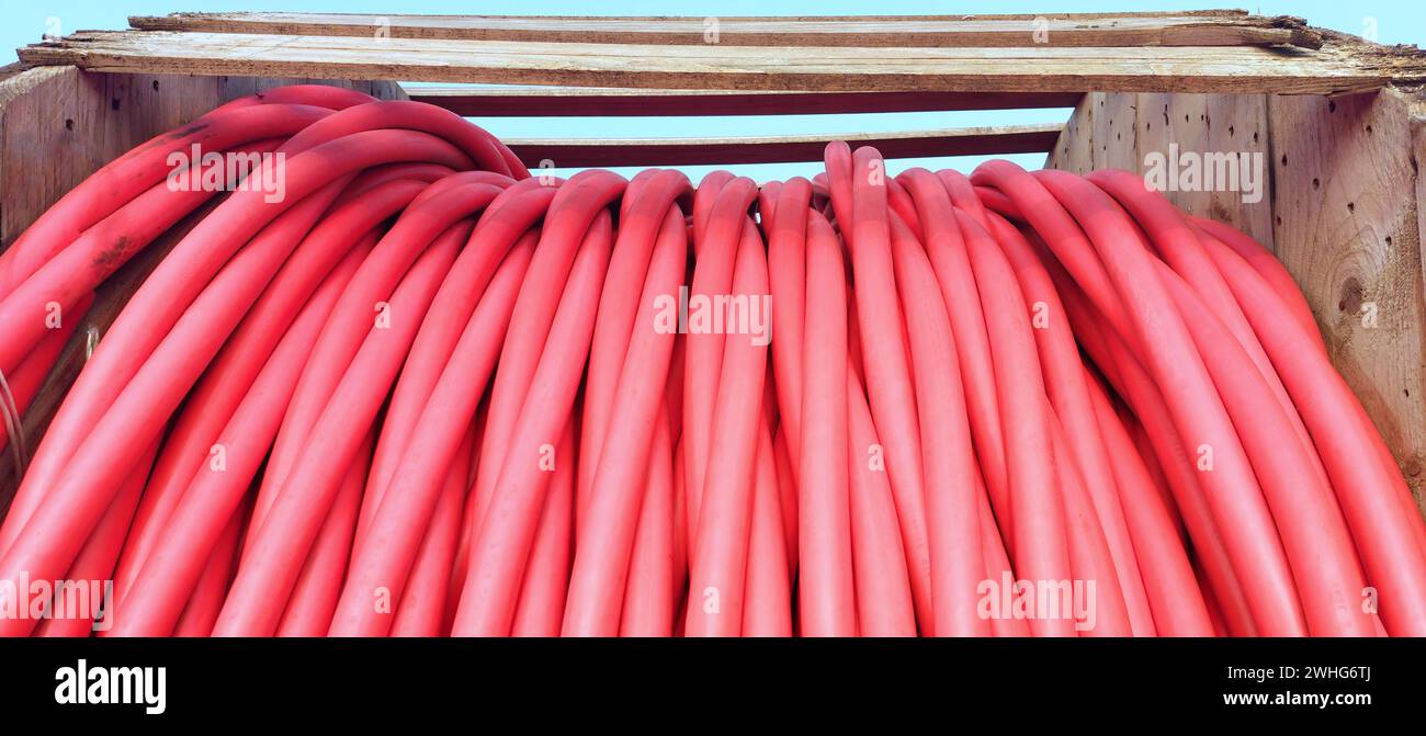 Detail of BIG cable drum also called Electrical conductor reel with red ...