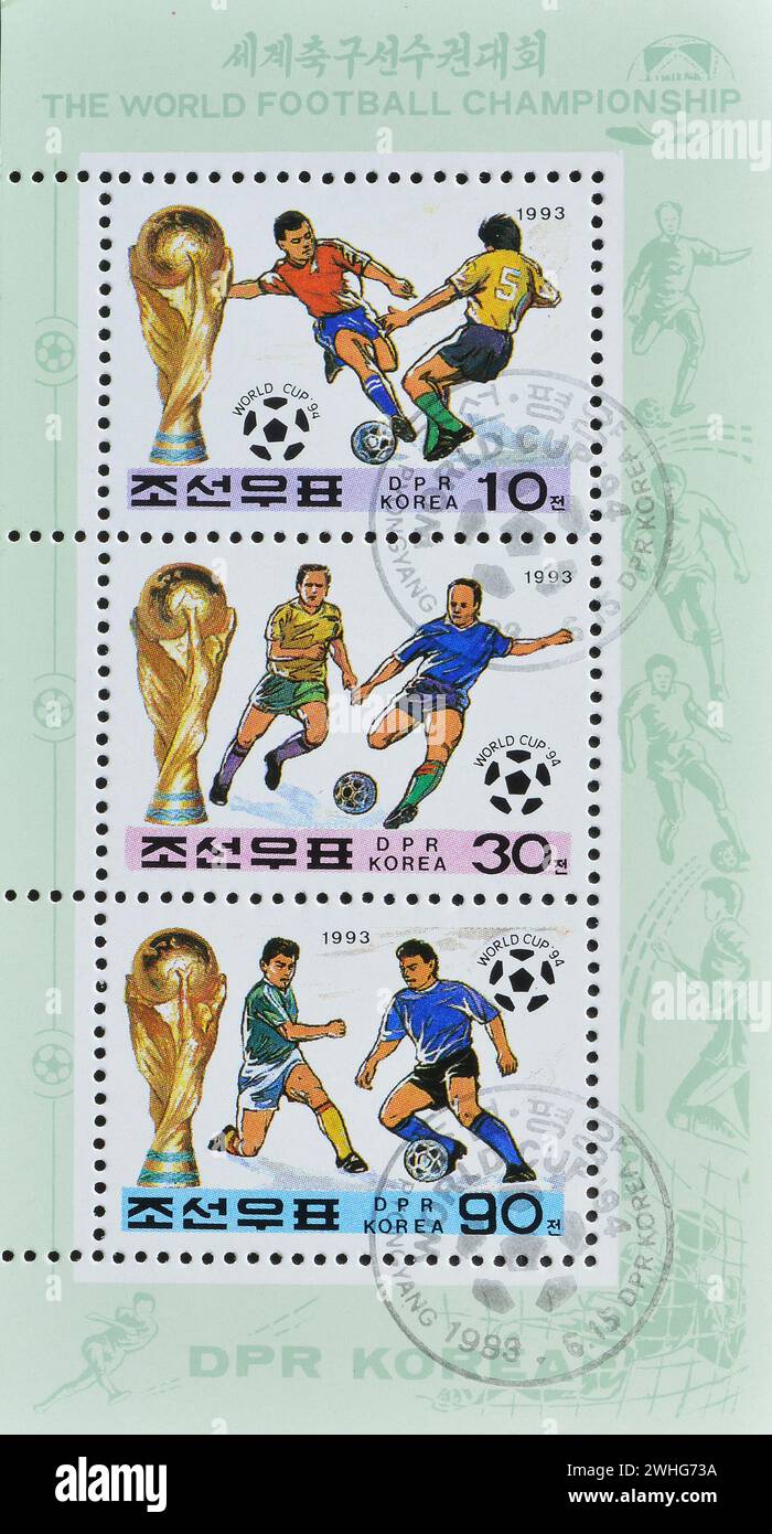 Souvenir Sheet with cancelled postage stamp printed by North Korea ...