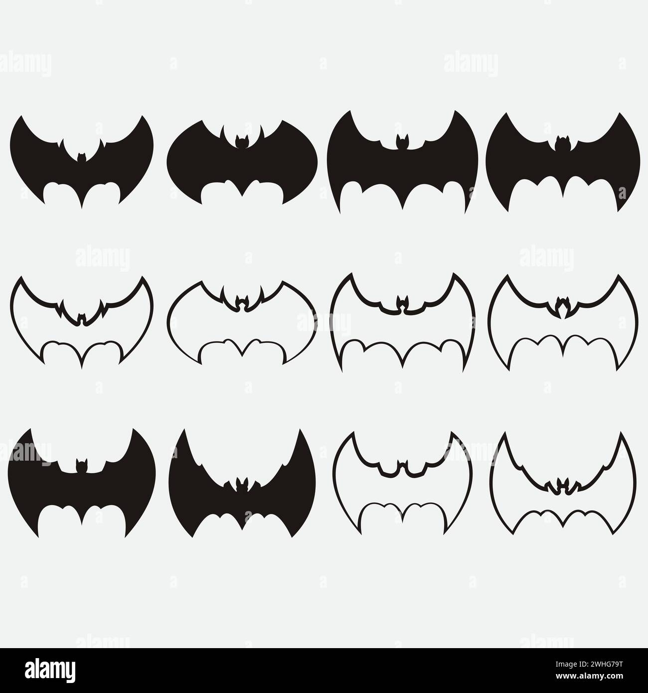 vector image illustration of a collection of bat logos Stock Vector ...
