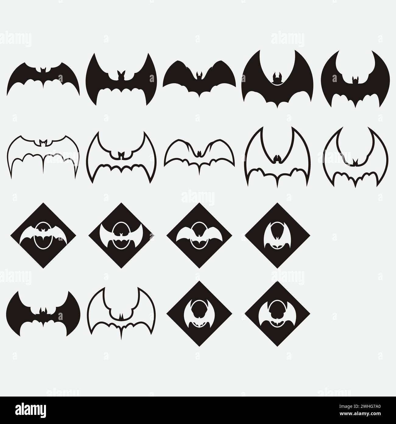 vector image illustration of a collection of bat logos Stock Vector ...