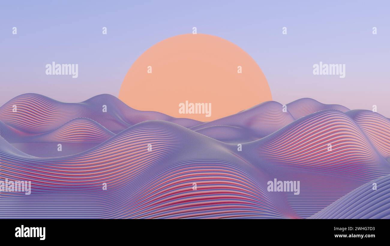 showcases a minimalist design of retro waves with a sun, offering a ...