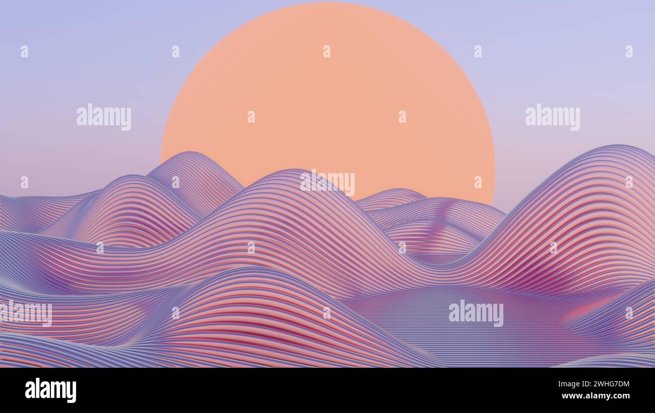showcases a minimalist design of retro waves with a sun, offering a ...