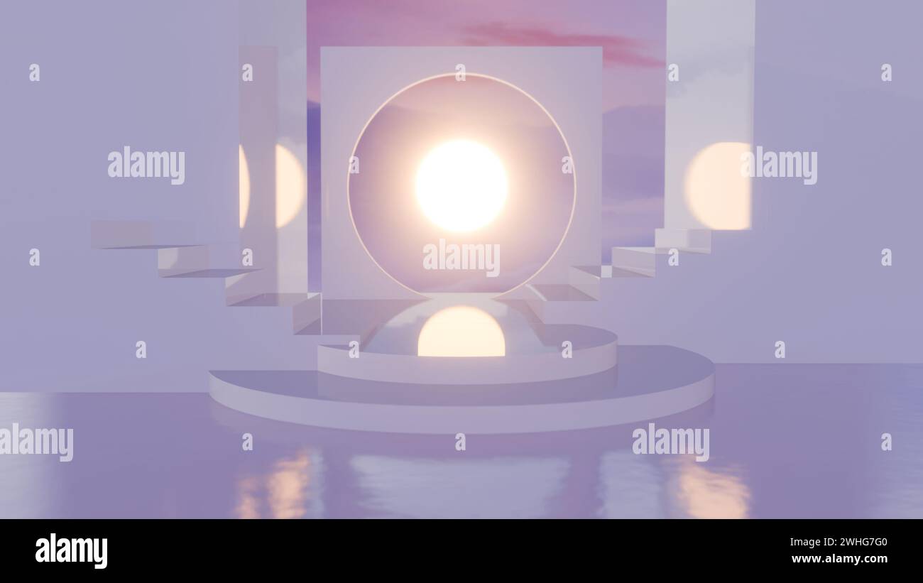 This 3D landscape embodies a minimalist retro style, featuring clean ...