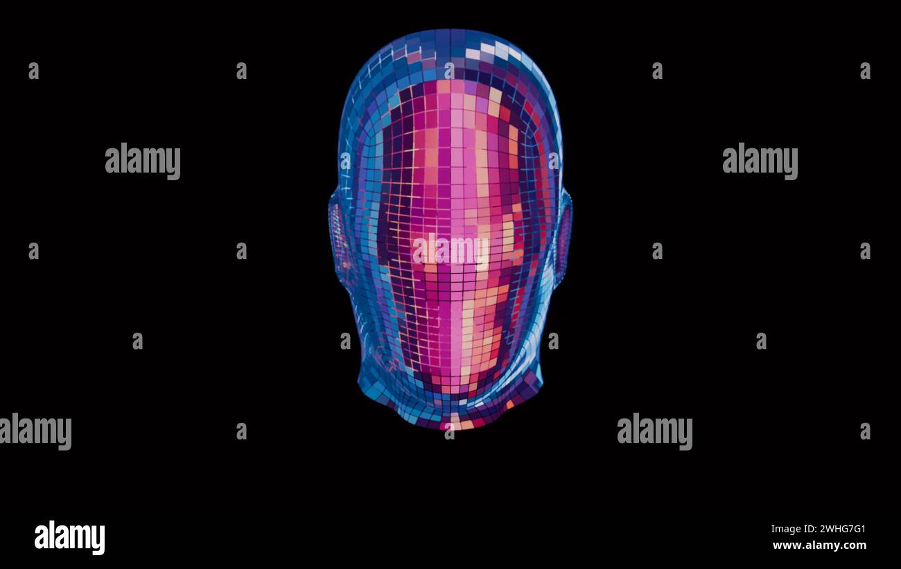 This abstract, colorful intelligence face scanner features a screen ...