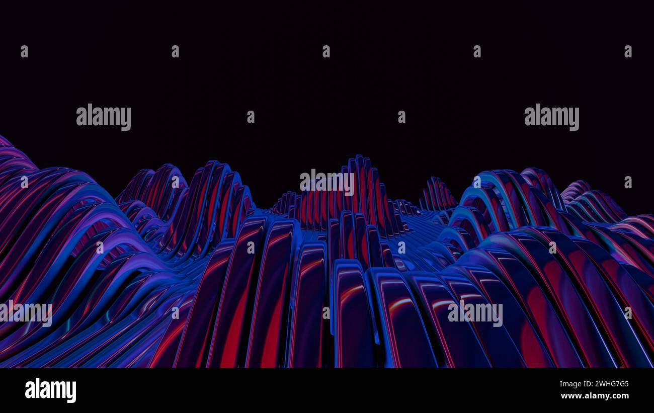 Waves of dynamic waveforms with effects, creating a visually rhythmic and harmonious composition ...