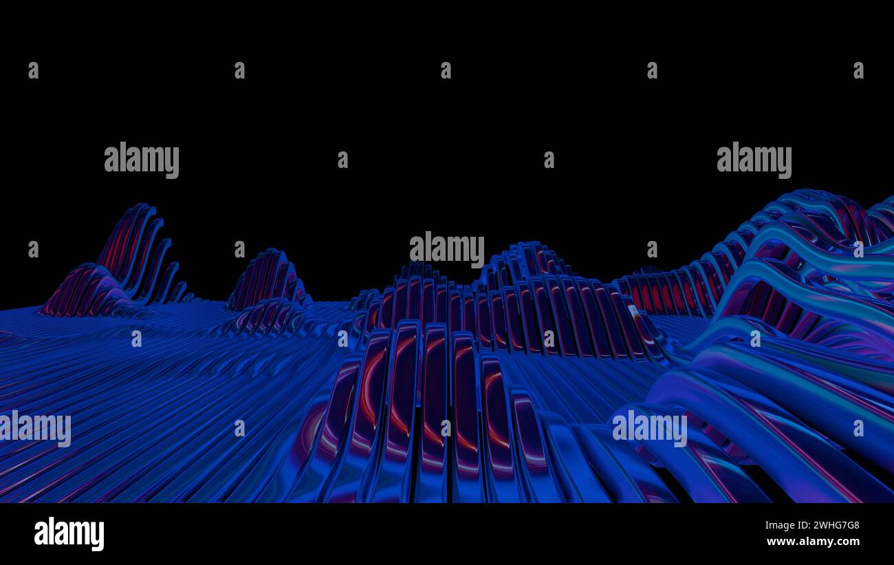 Waves of dynamic waveforms with effects, creating a visually rhythmic and harmonious composition ...