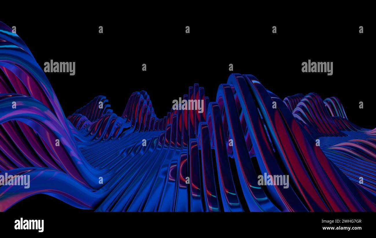 Waves of dynamic waveforms with effects, creating a visually rhythmic and harmonious composition ...