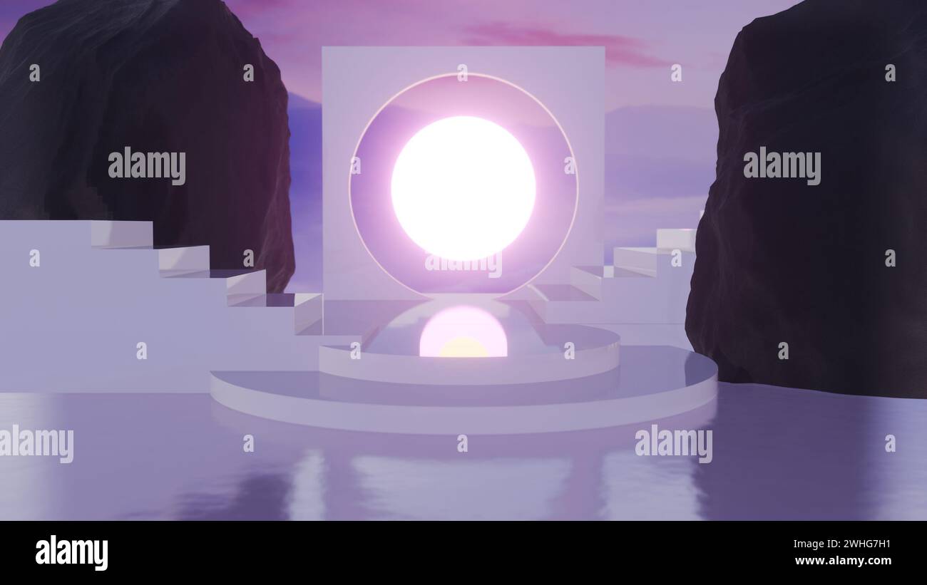 This 3D landscape embodies a minimalist retro style, featuring clean ...