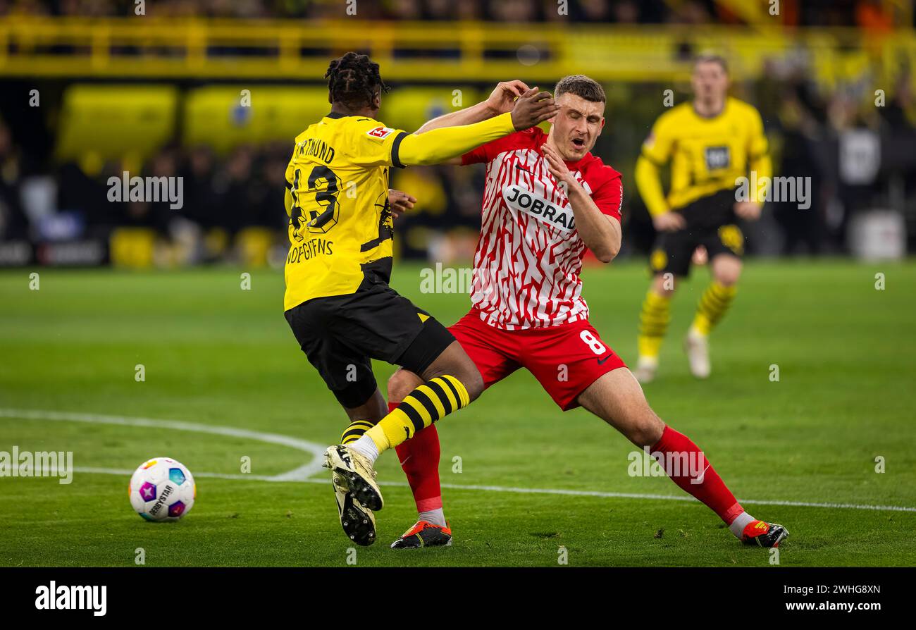 Dortmund, Germany. 09th Feb 2024. Jamie Bynoe-Gittens (BVB), Maximilian ...