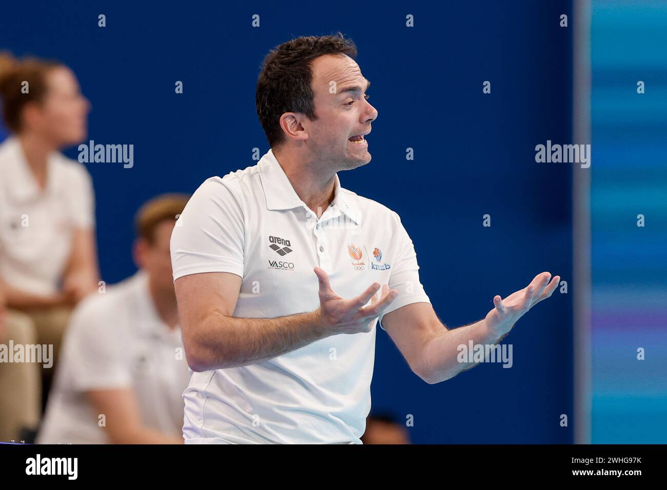 DOHA, QATAR - FEBRUARY 10: head coach Evangelos Doudesis of the Netherlands looks on during the ...
