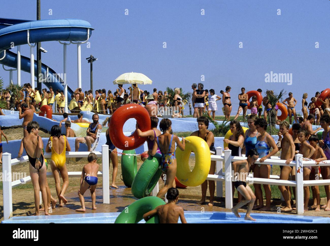 summer holidays aquatic parc cap d'agde france crowd playing in pool ...