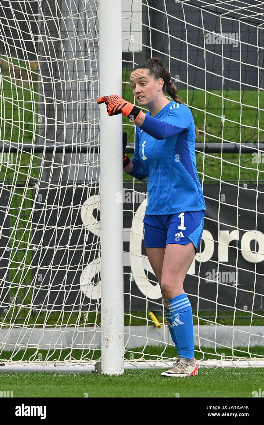 Tubize, Belgium. 08th Feb, 2024. goalkeeper Soffia Kelly (1) of Wales ...