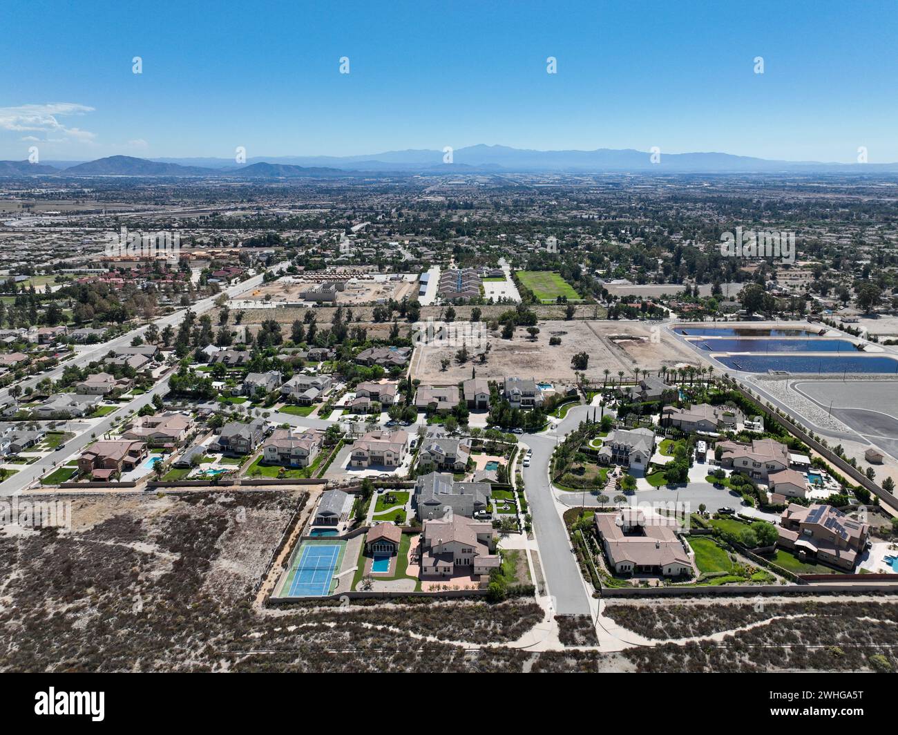 Aerial view of Rancho Cucamonga, located south of the foothills of the ...