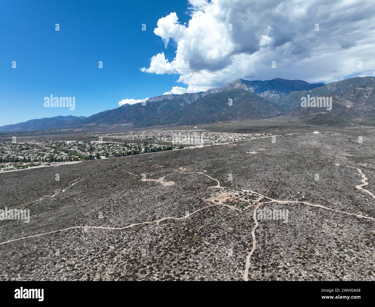 Aerial view of Rancho Cucamonga, located south of the foothills of the ...