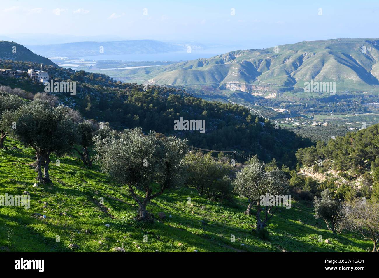 View at the sea of Galilee and the Golan heights on the border between ...