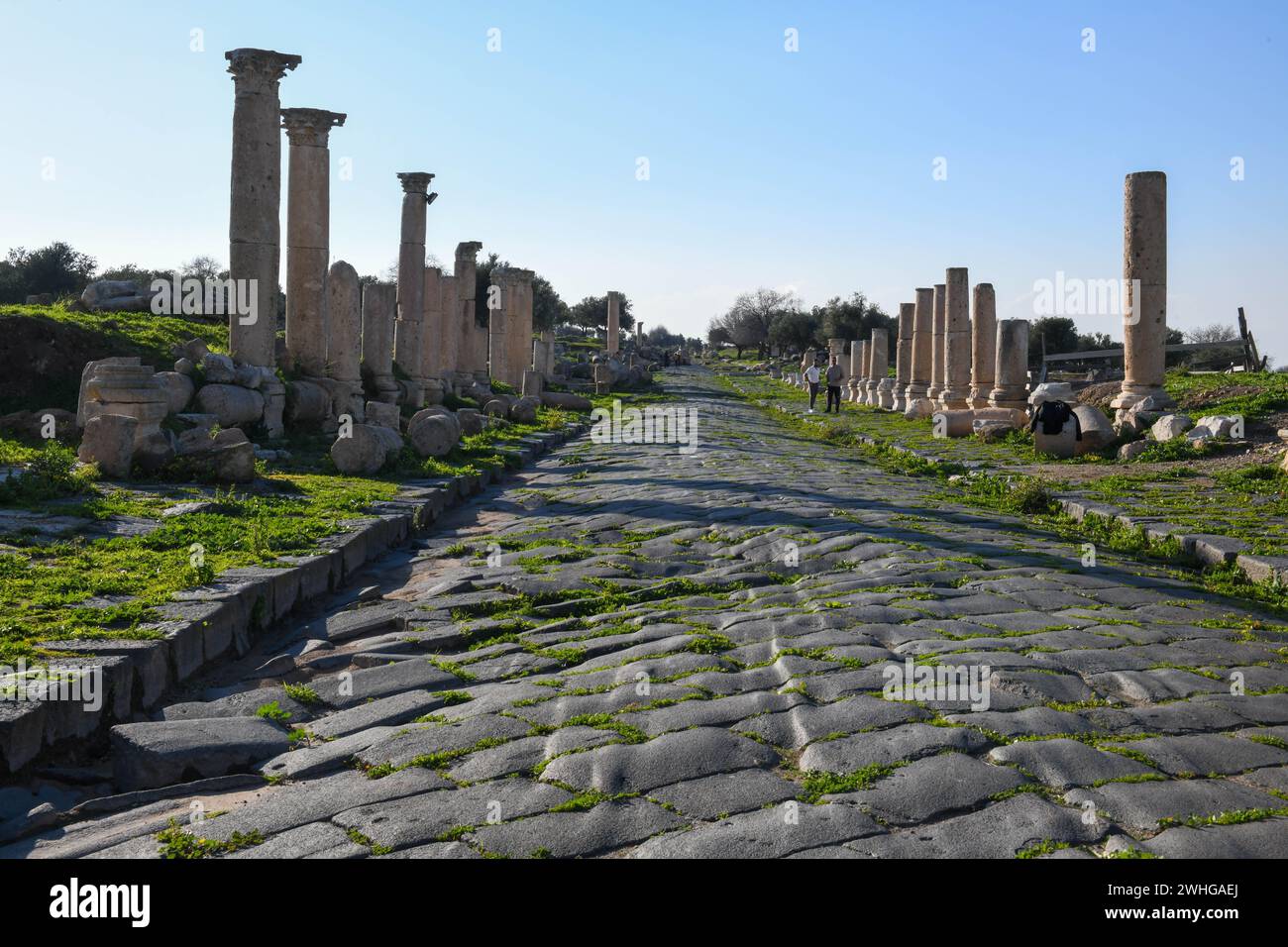 View at the roman ruines of Umm Qais (Gadara) on Jordan Stock Photo - Alamy