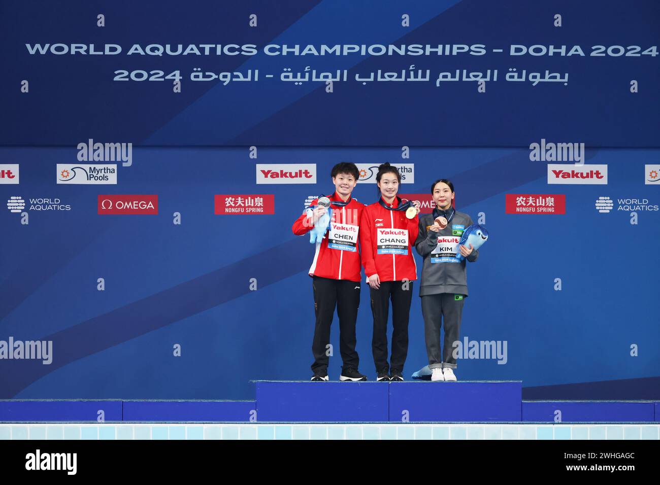 Doha, Qatar. 9th Feb, 2024. (L to R) Yiwen Chen, Yani Chang (CHN), Suji ...