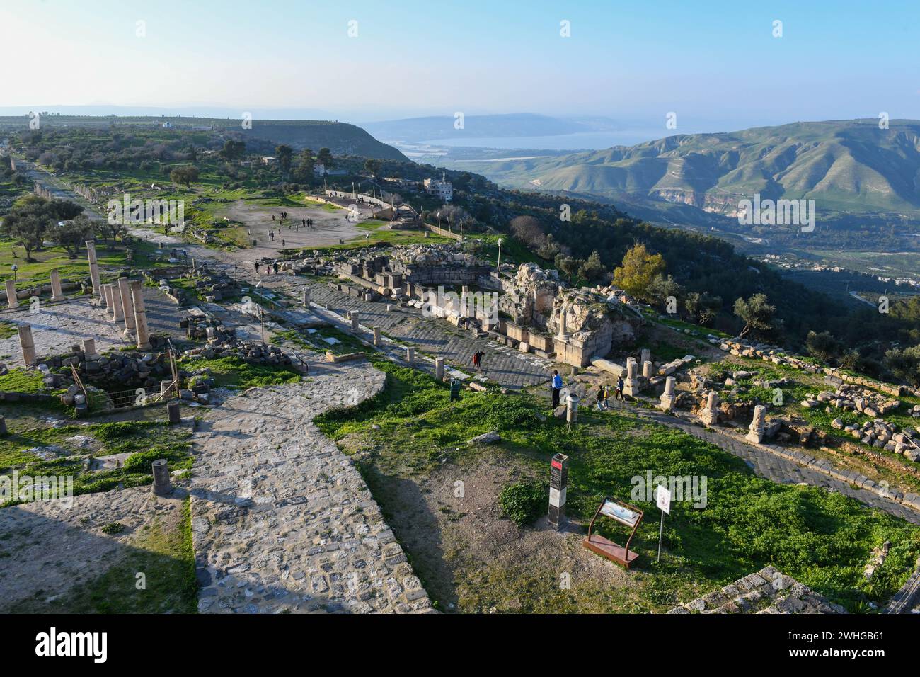 View at the roman ruines of Umm Qais (Gadara) on Jordan Stock Photo - Alamy