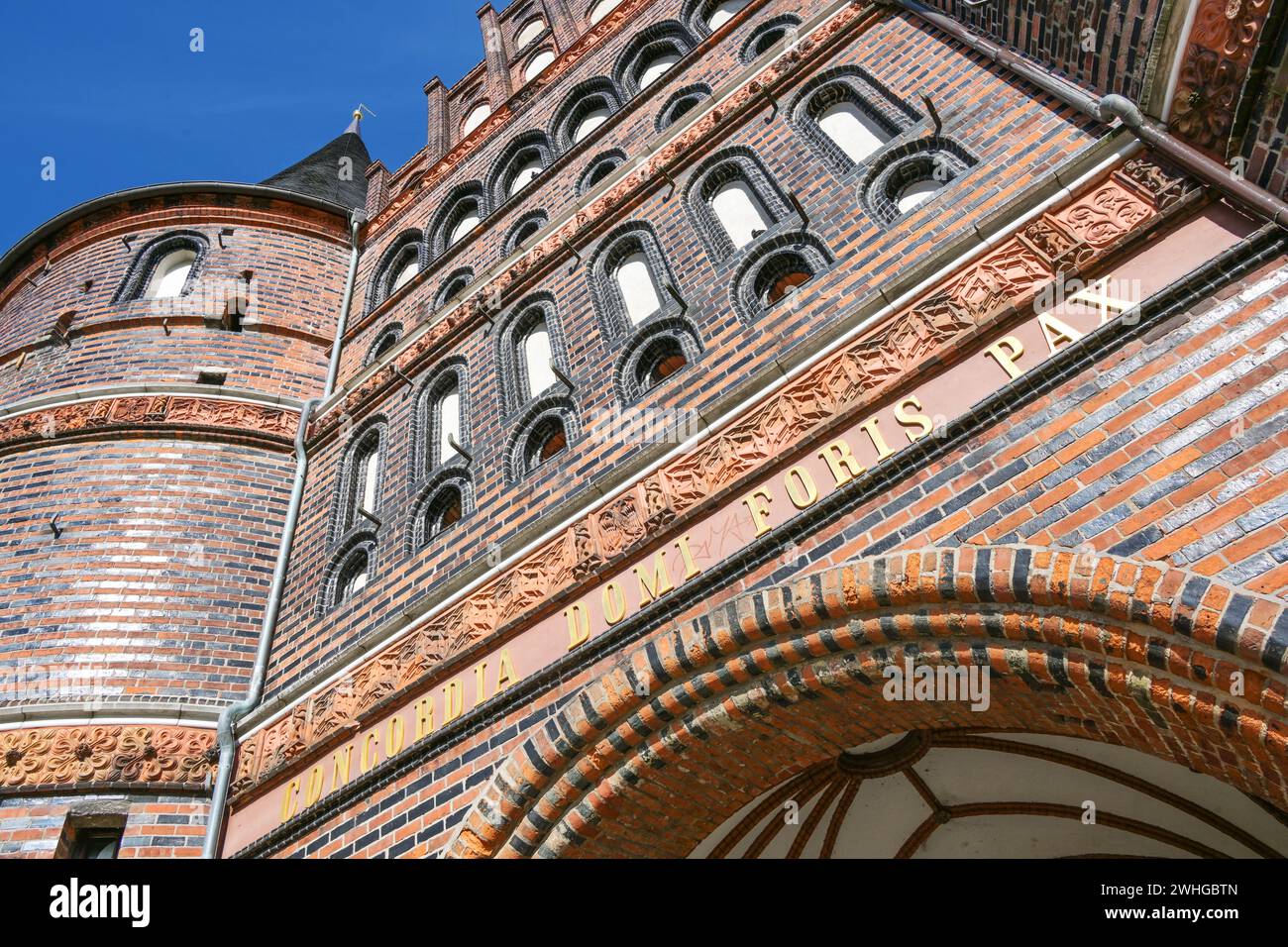 Part of the Holstentor or Holsten gate of Lubeck in Germany, medieval ...