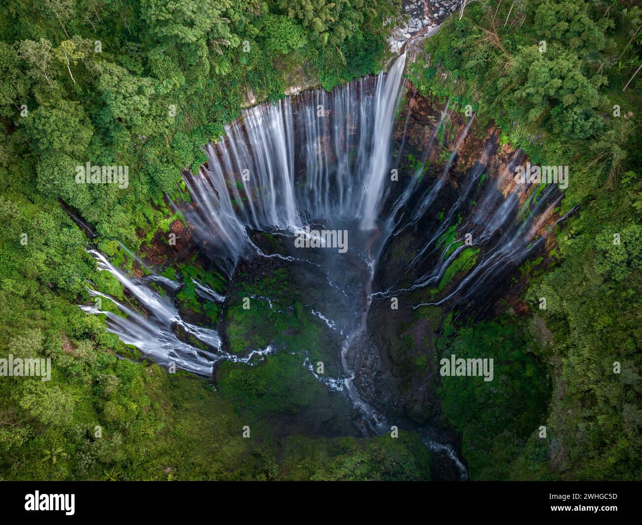Aerial top view from above of Tumpak Sewu waterfall in Malang, East ...