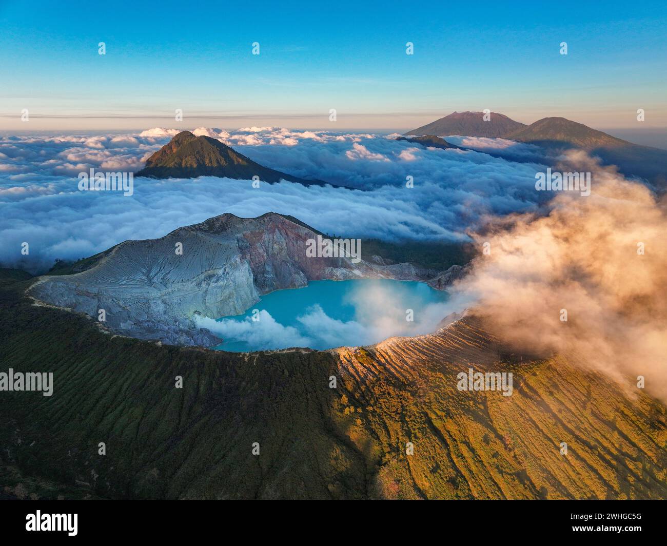 Aerial view of mount Kawah Ijen volcano crater at sunrise, East Java, Indonesia Stock Photo - Alamy