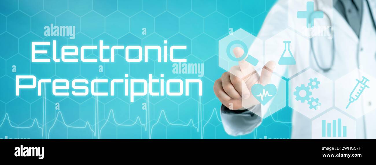 Doctor touching an icon on a futuristic interface - Electronic ...