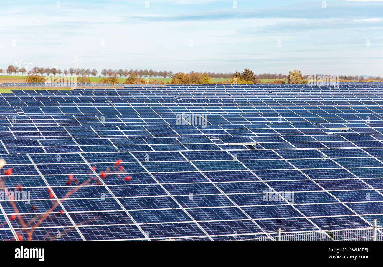 Solar panels on a farm. Solar power station in landscape scenery Stock ...