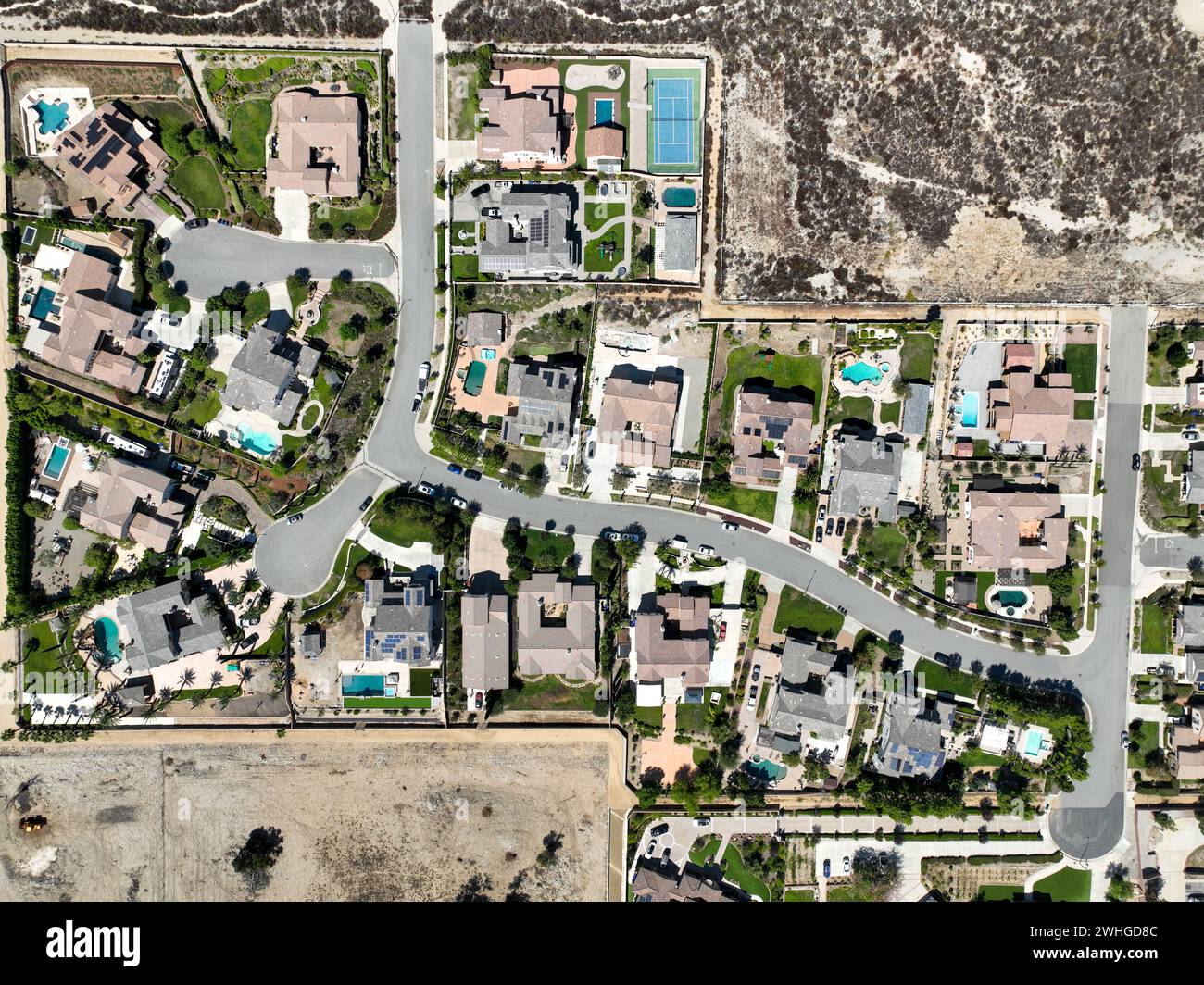 Aerial top view of big villas in Rancho Cucamonga Stock Photo - Alamy