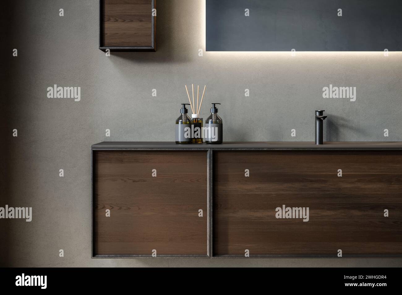 3D render close up perspective blank empty space on black ceramic ...