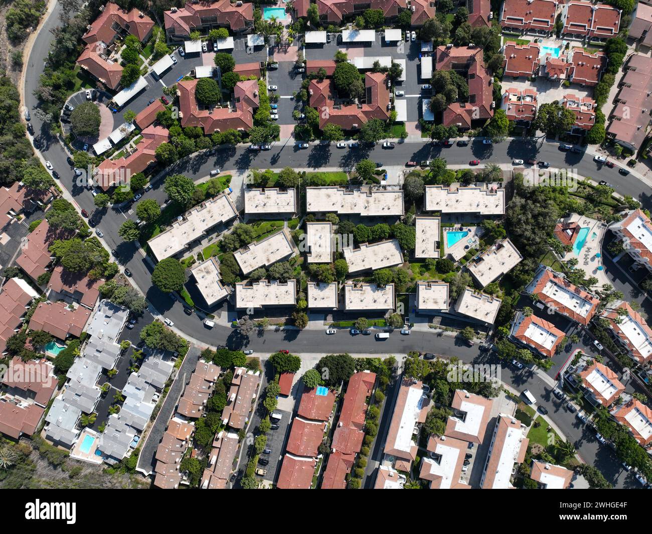 Aerial top view of middle class community condominium apartment, North ...