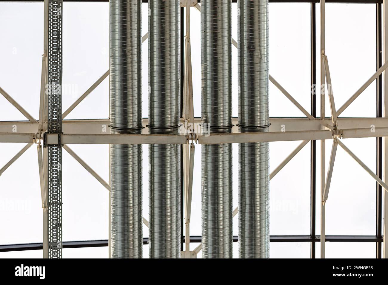 Steel pipe structure, detail of a steel structure, industrial ...