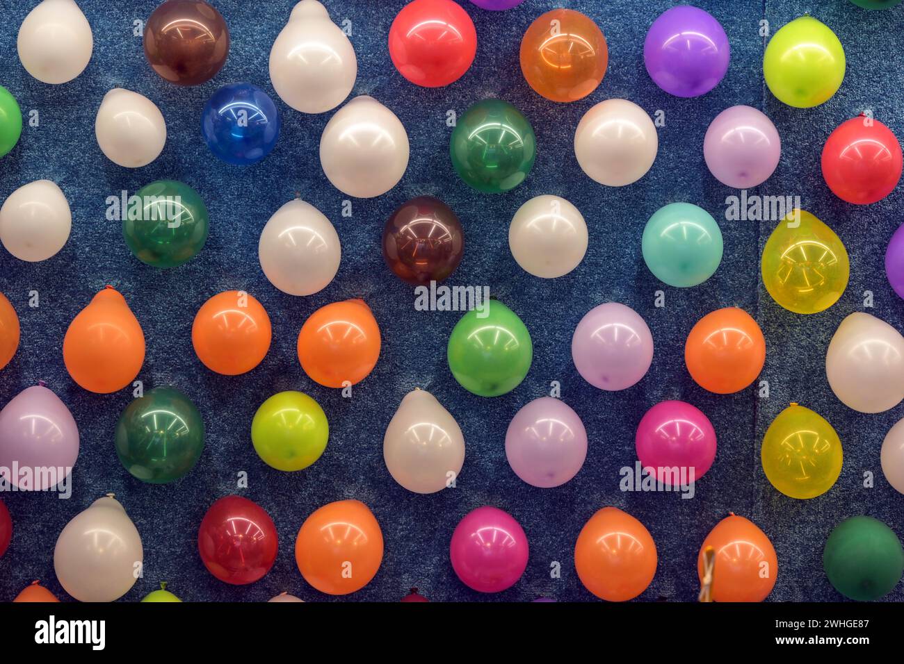 Colorful balloons that have to be hit with dart arrows, throwing game ...