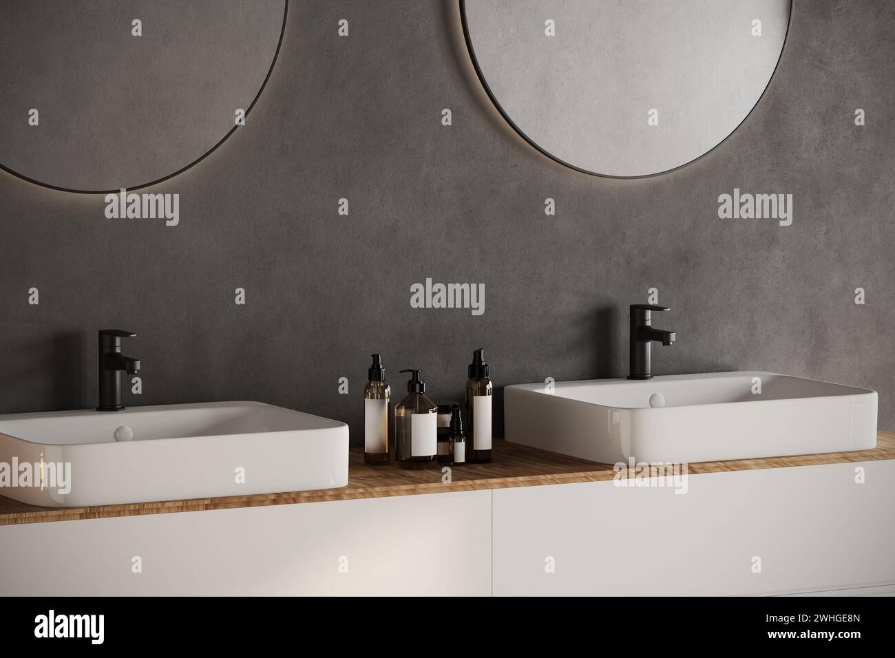 3D render close up perspective blank empty space on double ceramic ...