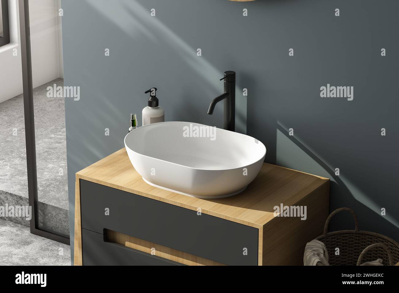 3D render close up perspective blank empty space on ceramic vanity unit ...