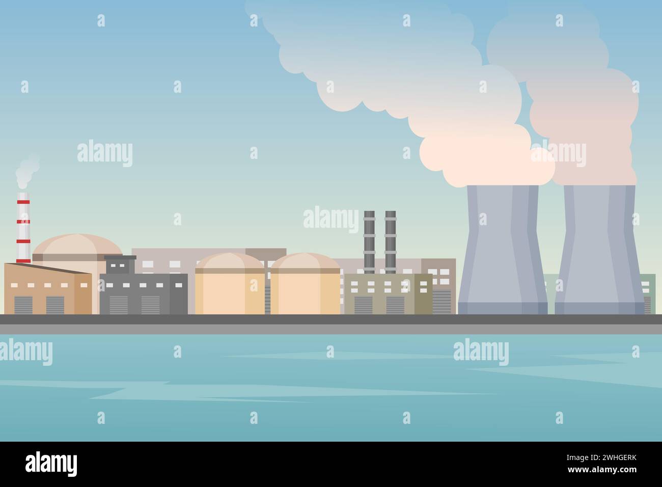Nuclear Power Plant Area Beside The Sea Renewable Energy Vector