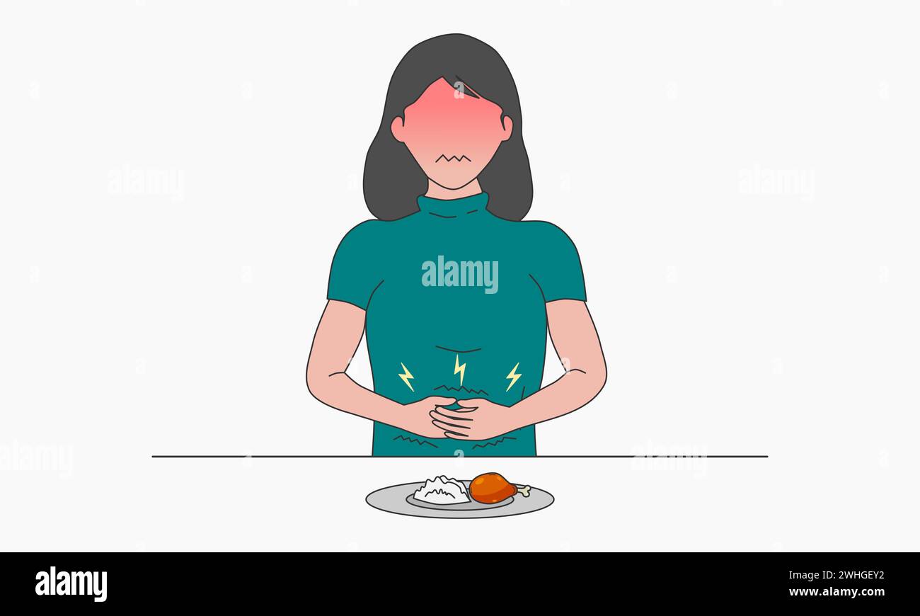 Woman with stomach ache and abdominal pain. Diarrhea, constipation or ...